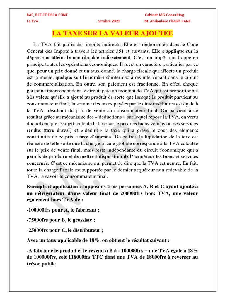 Support de Cours La Tva | PDF