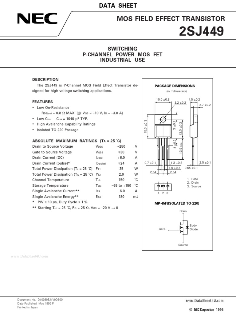 J449 Nec | PDF | Field Effect Transistor | Mosfet