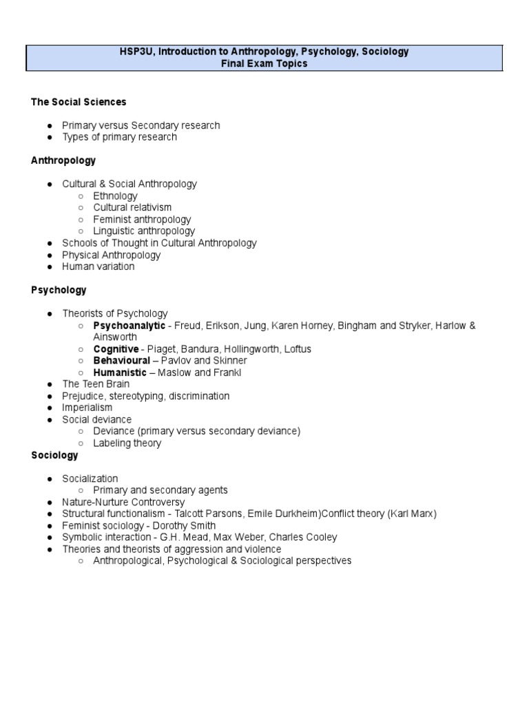HSP3U Exam: Anthropology Overview | PDF | Social Science | Science ...