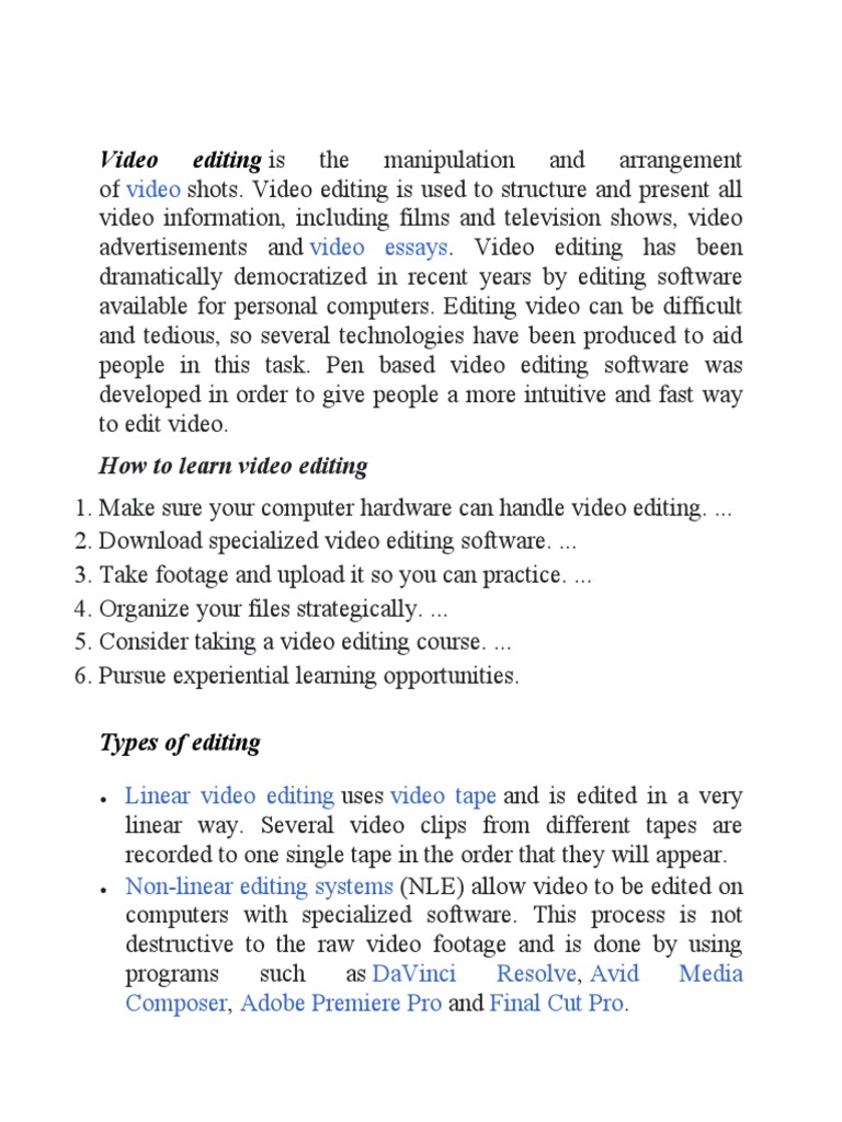 Video Editing | PDF | Camera Lens | Filmmaking