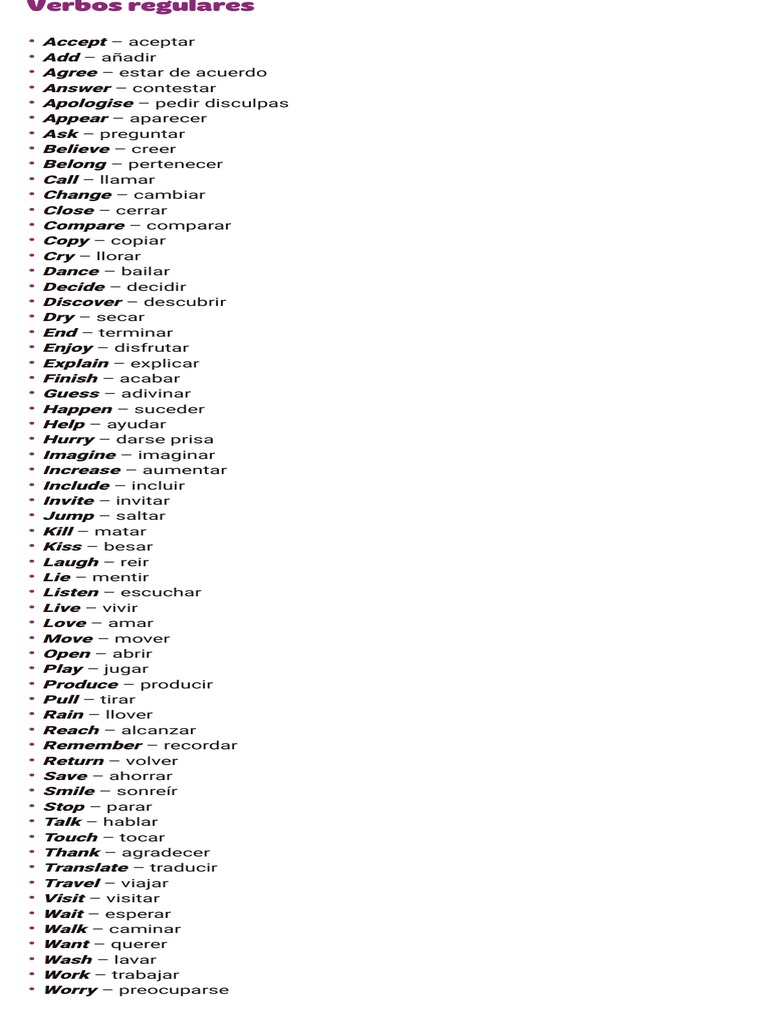 Lista de verbos comunes en inglés | PDF | Verbo | Tipología Lingüística