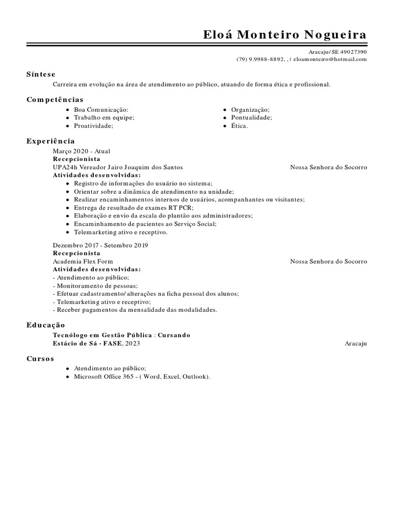 Currículo de Eloá Monteiro Nogueira | PDF | Carreira e Crescimento