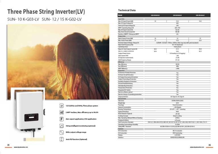 Datasheet-Deye 15kw 220v | PDF | Alternating Current | Electrical Grid