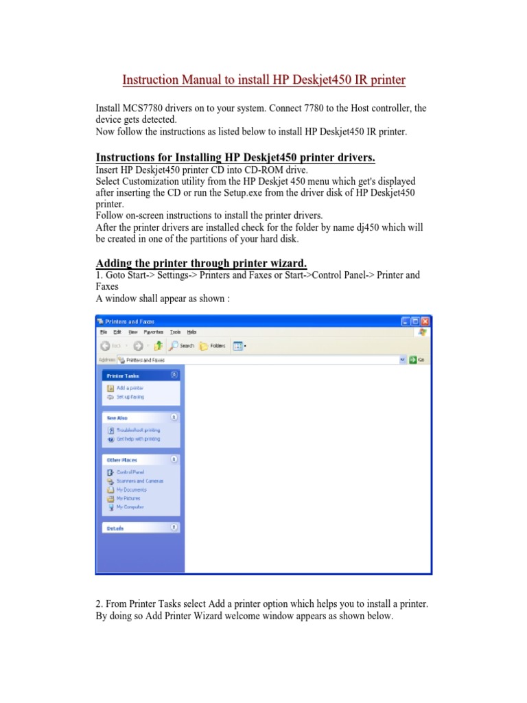 HP 450 IR Printer Ins - Manual | PDF | Device Driver | Printer (Computing)