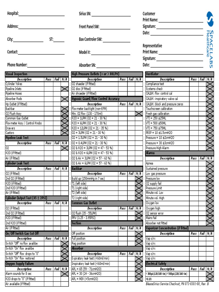 073-0301-00 BleaseSirius Checkout Sheet Rev B | PDF | Gas Technologies ...