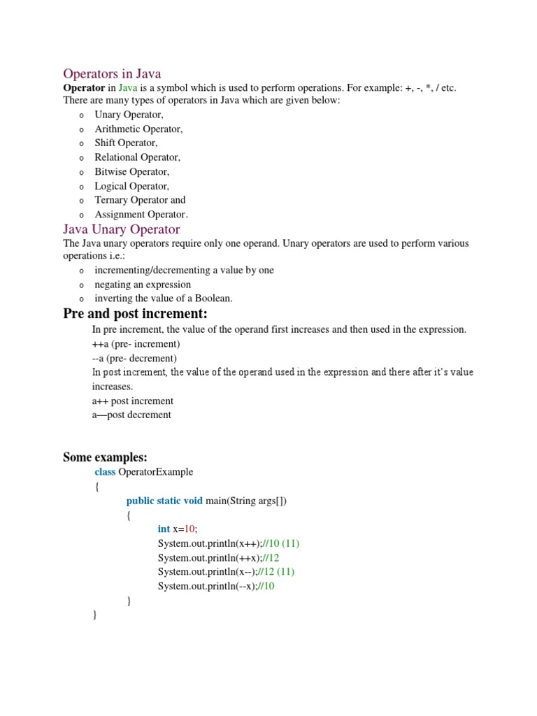 Operators in Java | PDF | Software Engineering | Mathematics