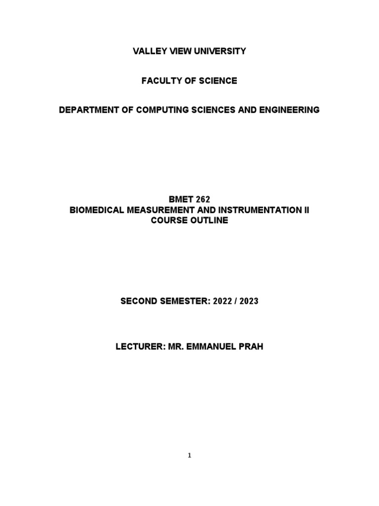 Bmet 262 Outline 2022 2023 | PDF | Hemodialysis | Anesthesia