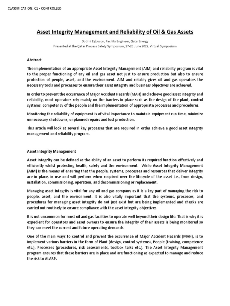 Asset Integrity Management in Oil & Gas | PDF | Reliability Engineering ...