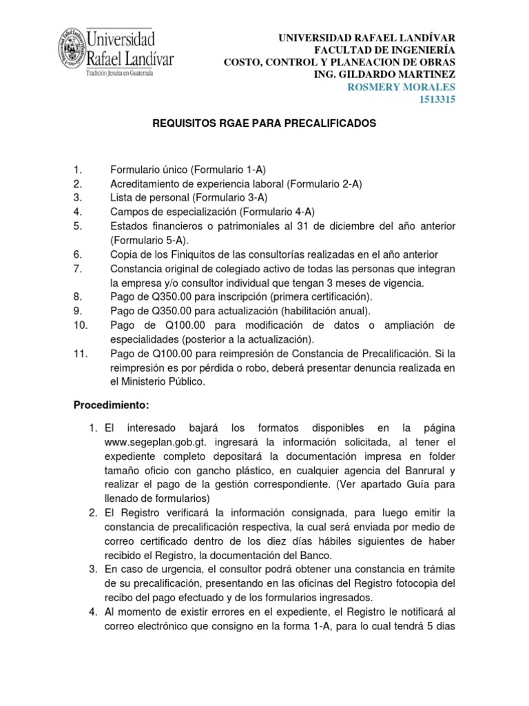 Requisitos Rgae Precalificados | PDF