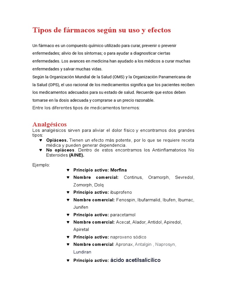 Tipos de Fármacos y Sus Usos | PDF