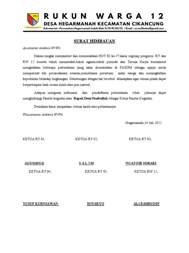 SURAT HIMBAUAN Agustusan Untuk Warga | PDF