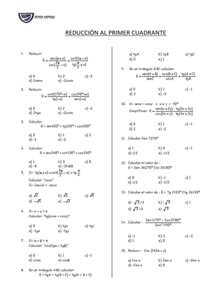 Reducción Al Primer Cuadrante Preu Ejercicios | PDF