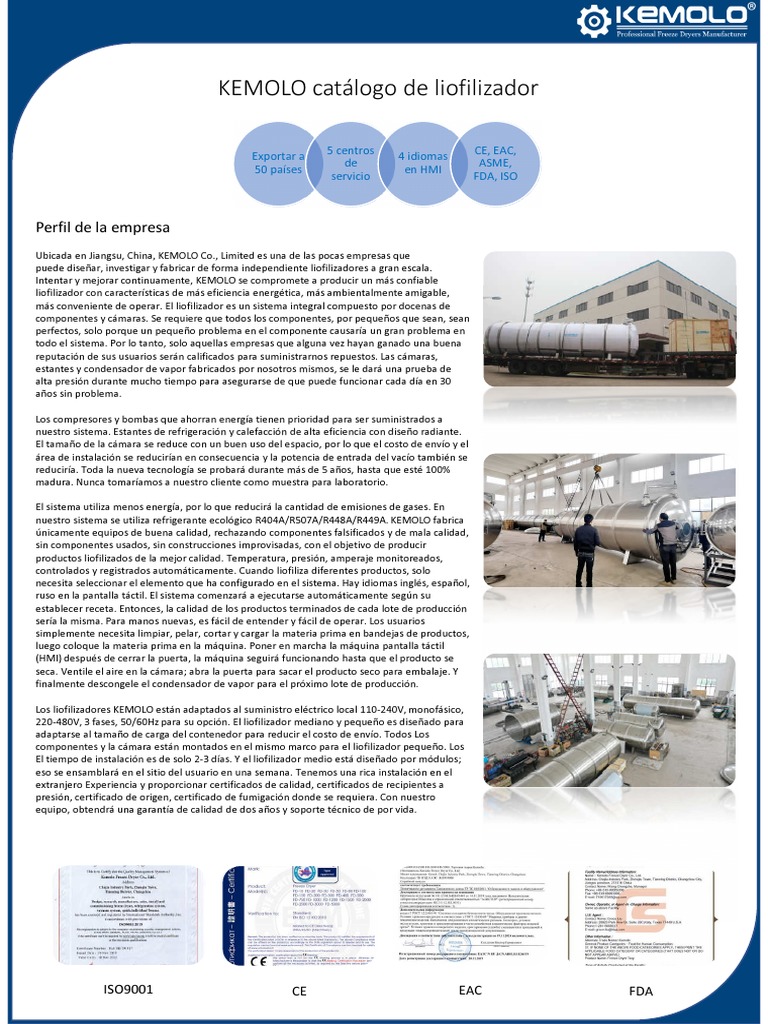 KEMOLO Catálogo de Liofilizador | PDF