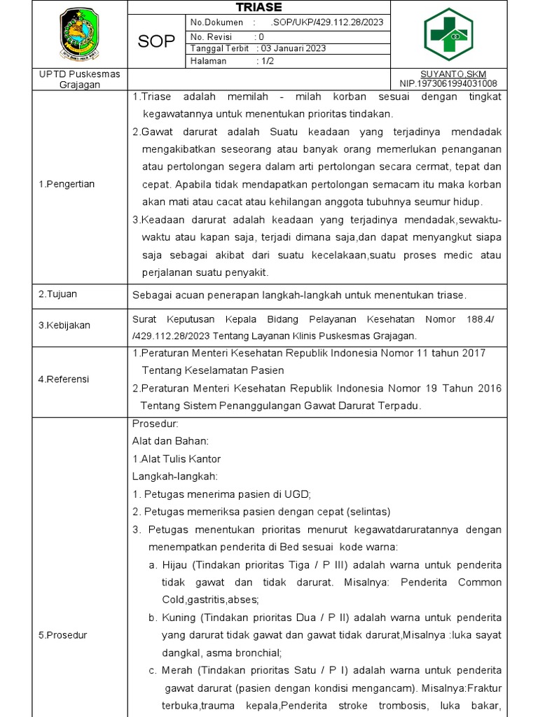 Sop Triase 2023 | PDF