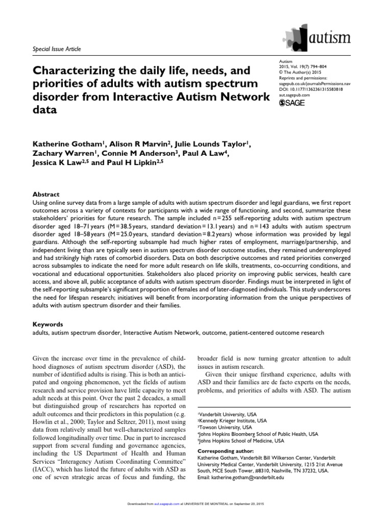 Characterizing The Daily Life, Needs, and | PDF | Autism Spectrum ...