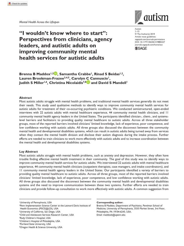 Improving Mental Health for Autistic Adults | PDF | Autism Spectrum ...