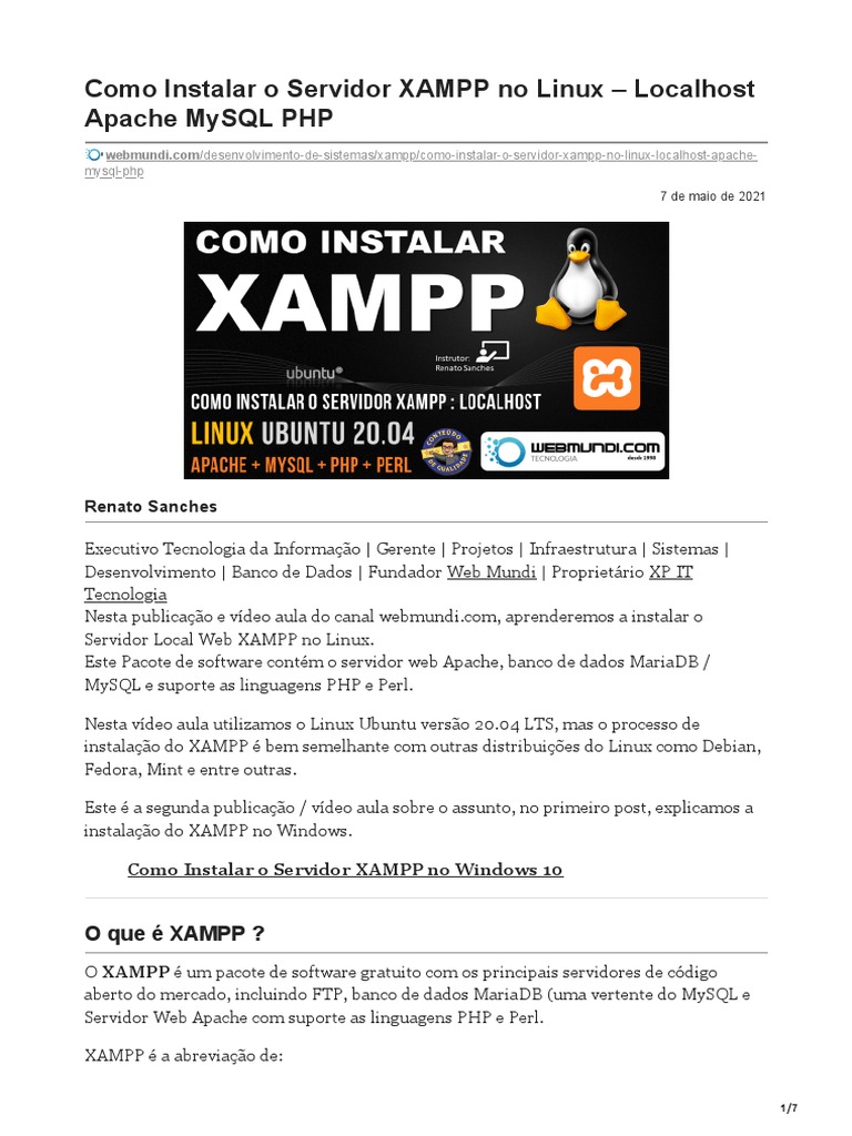 Como Instalar O Servidor Xampp No Linux Localhost Apache Mysql Php Pdf Php Linux