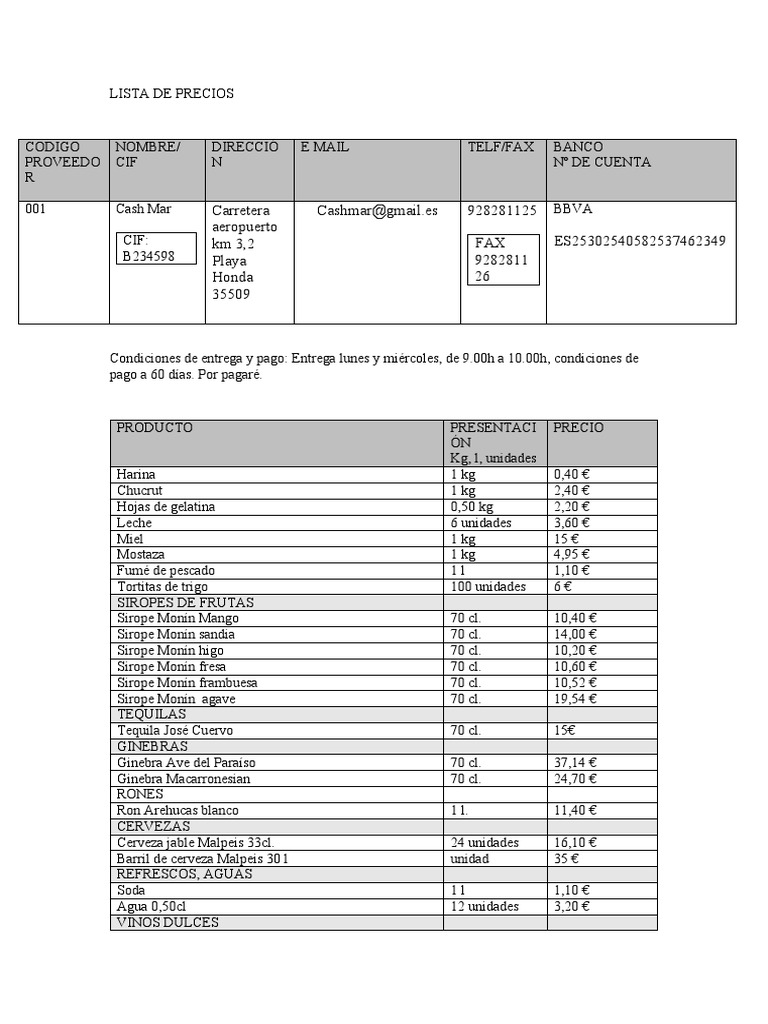 Lista de Precios Proveedores Alberto | PDF | Industria de alimentos | Comida y bebida
