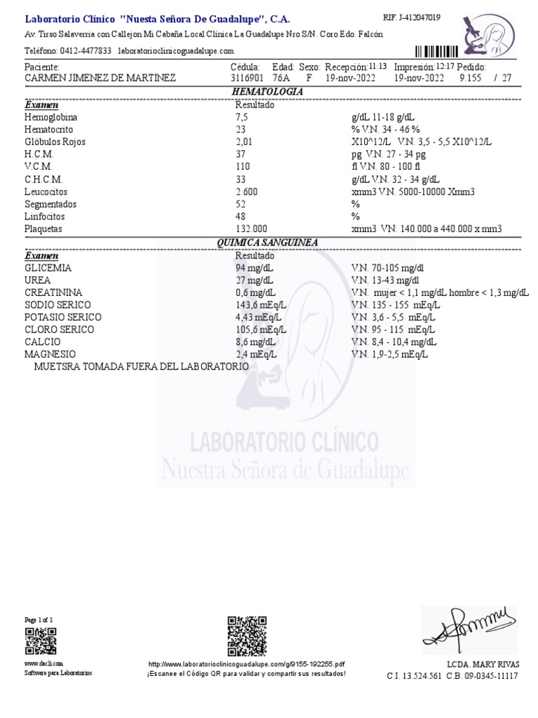 Hematologia Examen: Av. Tirso Salaverria Con Callejon Mi Cabaña Local Clínica La Guadalupe Nro S ...
