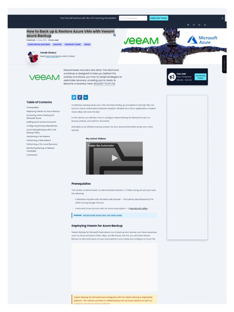 How To Back Up & Restore Azure VMs With Veeam Azure Backup | PDF