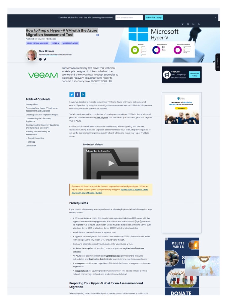 How To Prep A Hyper-V VM With The Azure Migration Assessment Tool | PDF
