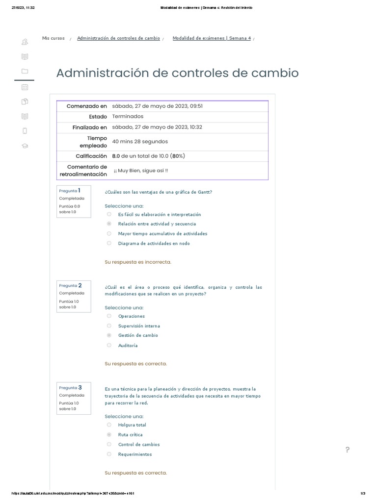 Modalidad de Exámenes - Semana 4 - Administracion de Control de Cambio | PDF