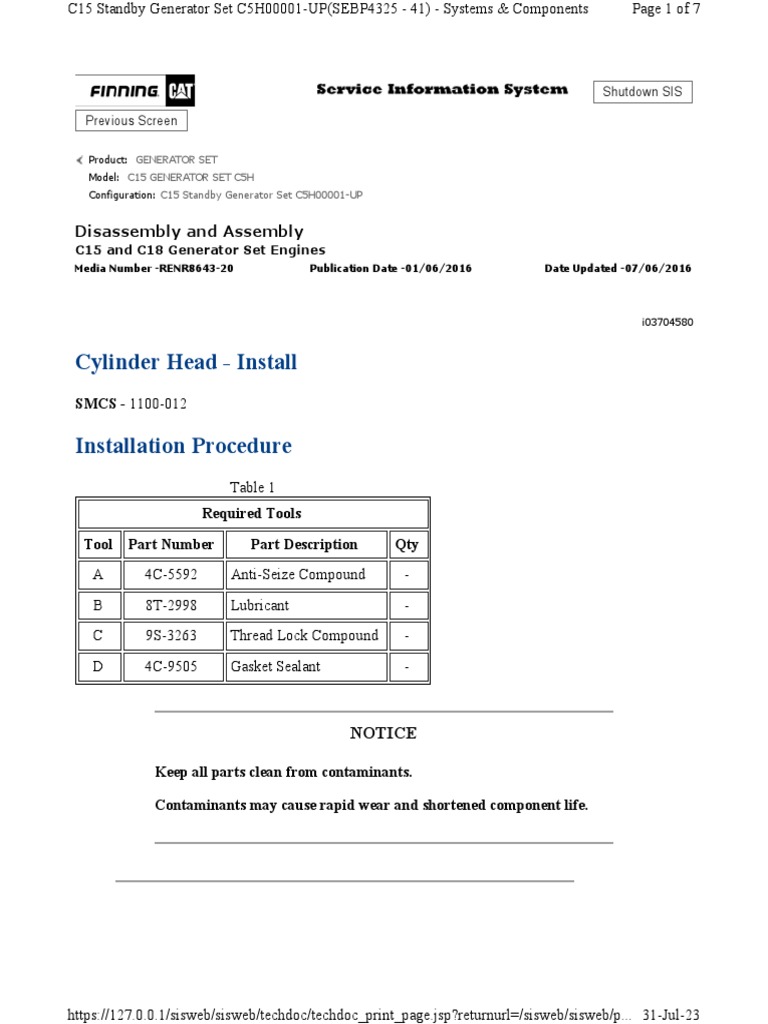 Cat c15 Cylinder Head Installation | PDF | Machines | Internal ...
