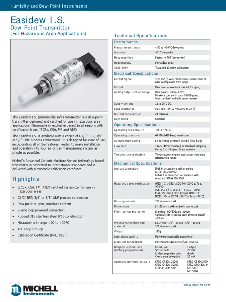 Easidew I.S.-UK - Datasheet | PDF | Calibration | Electrical Engineering