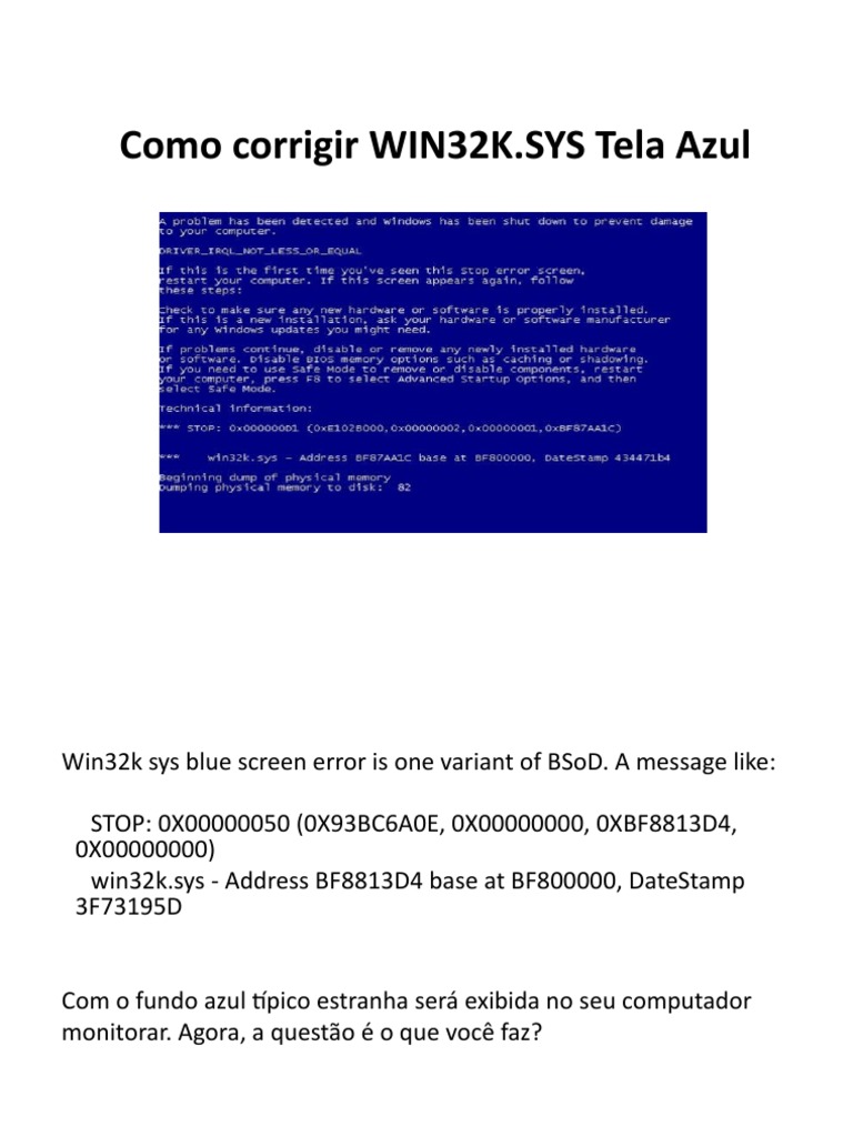 (DICA) Corrigir Erro Tela Azul Com Win32k.sys | PDF | Registro do ...