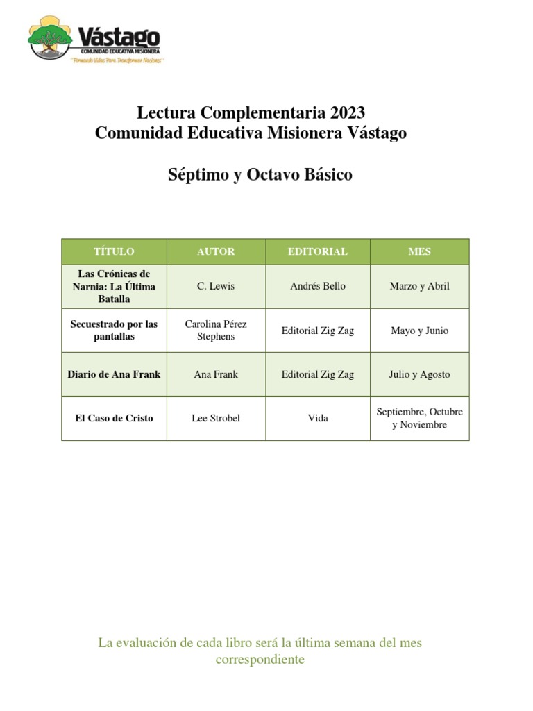 Lectura Complementaria 2023 7mo y 8vo | PDF