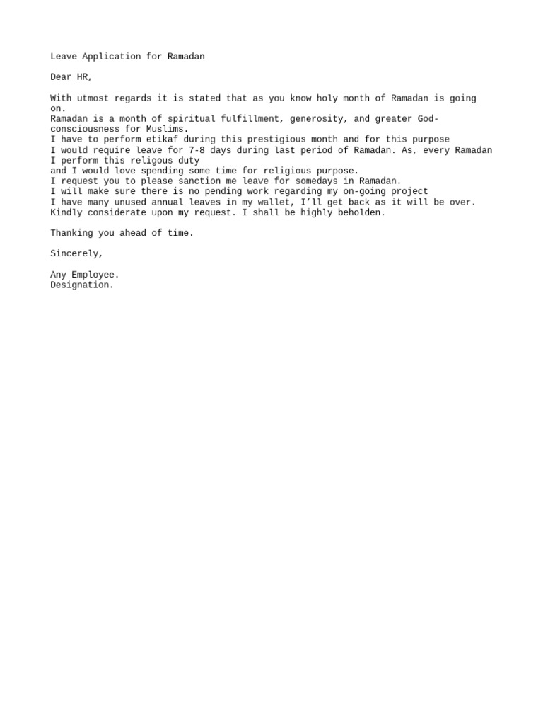 Leave Application For Ramadan | PDF
