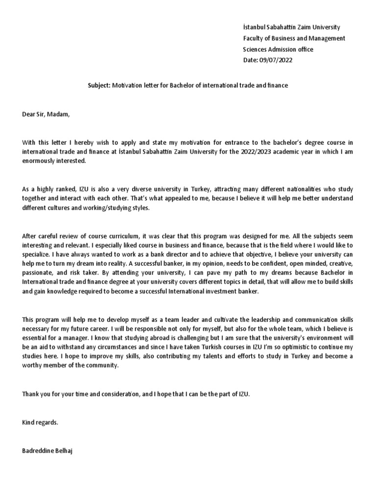 Motivational Letter | PDF