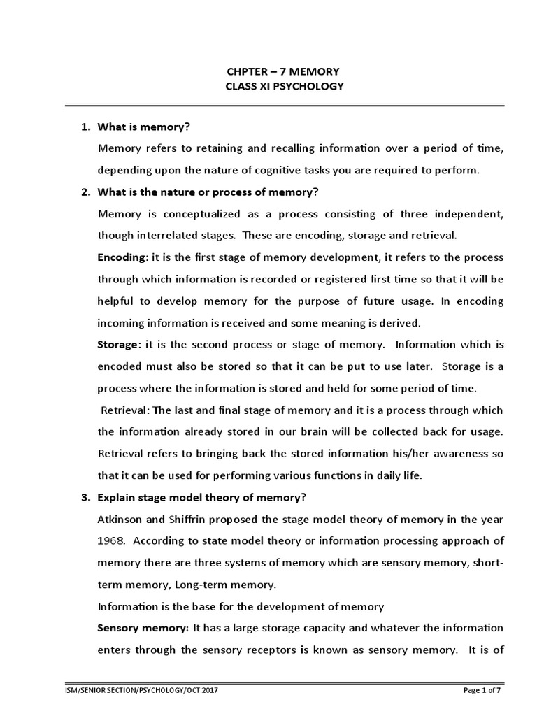 Chapter - 7 Memory | PDF | Memory | Recall (Memory) Chapter - 7 Memory | PDF | Memory | Recall (Memory)