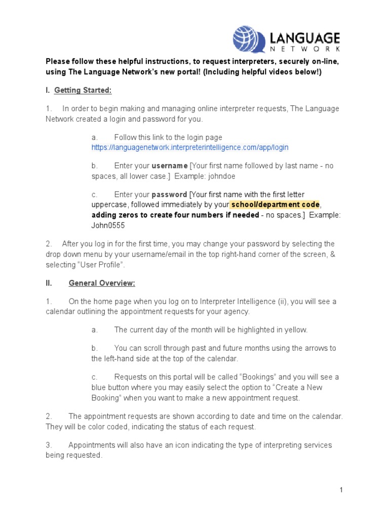 Interpreter Request Portal Guide | PDF | Login | Password