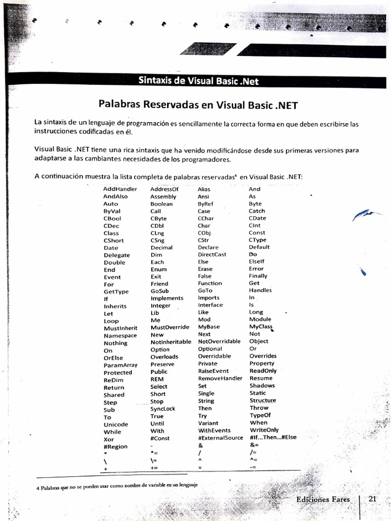 Sintaxis de Visual Basic Net | PDF