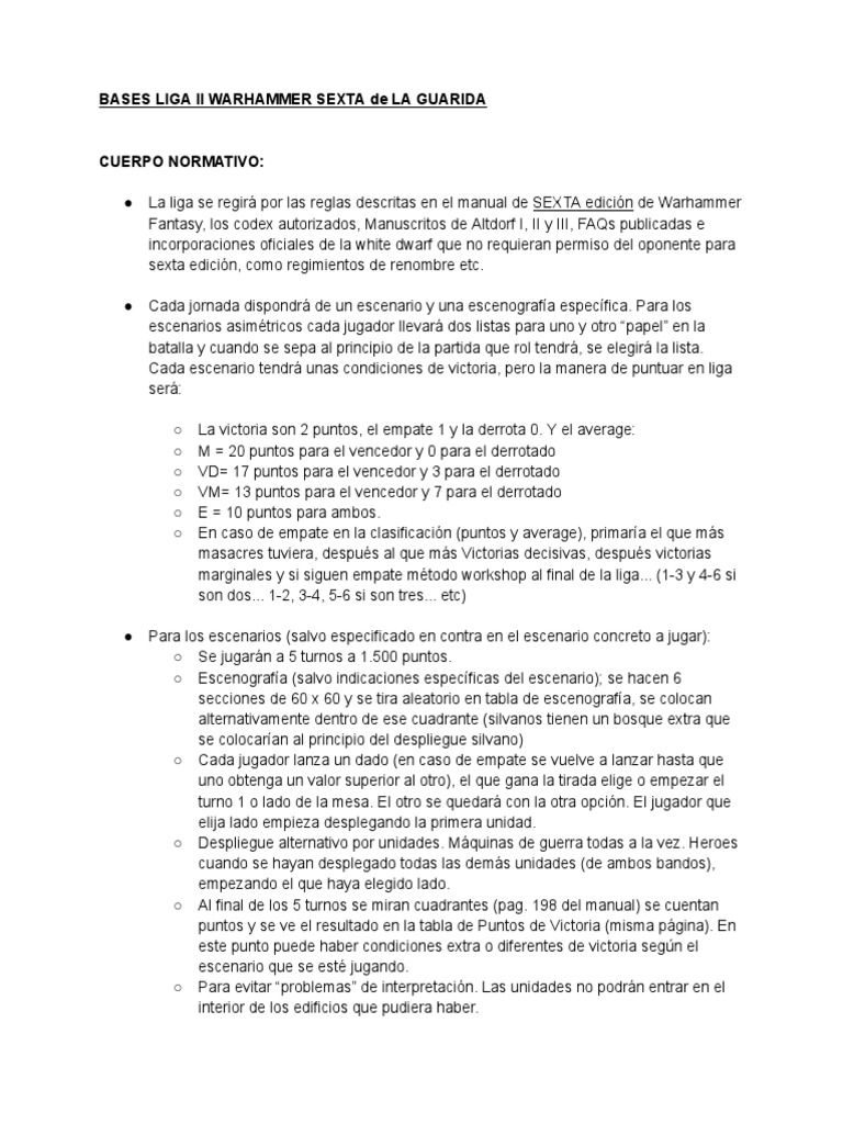 Bases Liga Warhammer II - La Guarida | PDF