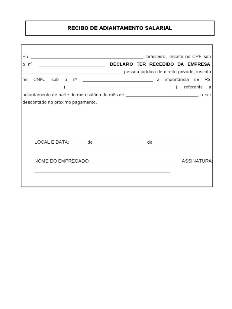 Recibo de Adiantamento Salarial Vale | PDF