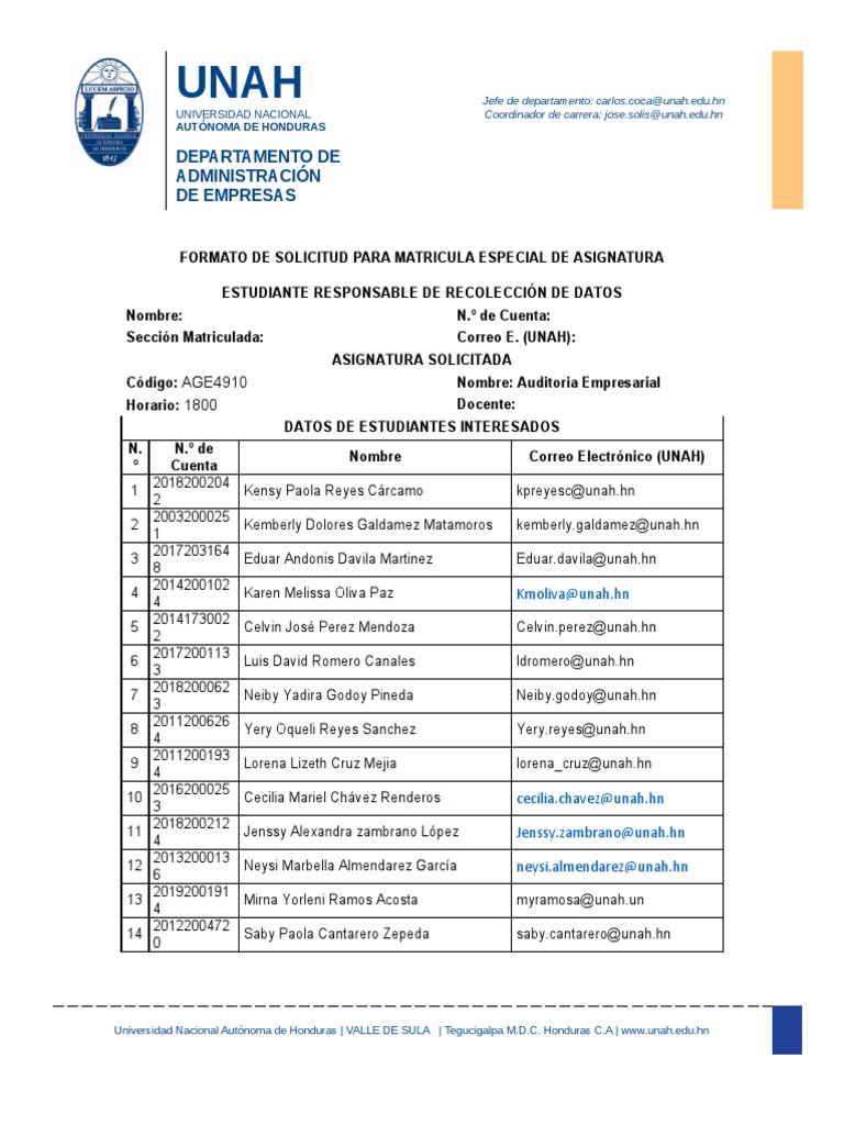 Solicitud de Matrícula Especial UNAH | PDF | Honduras