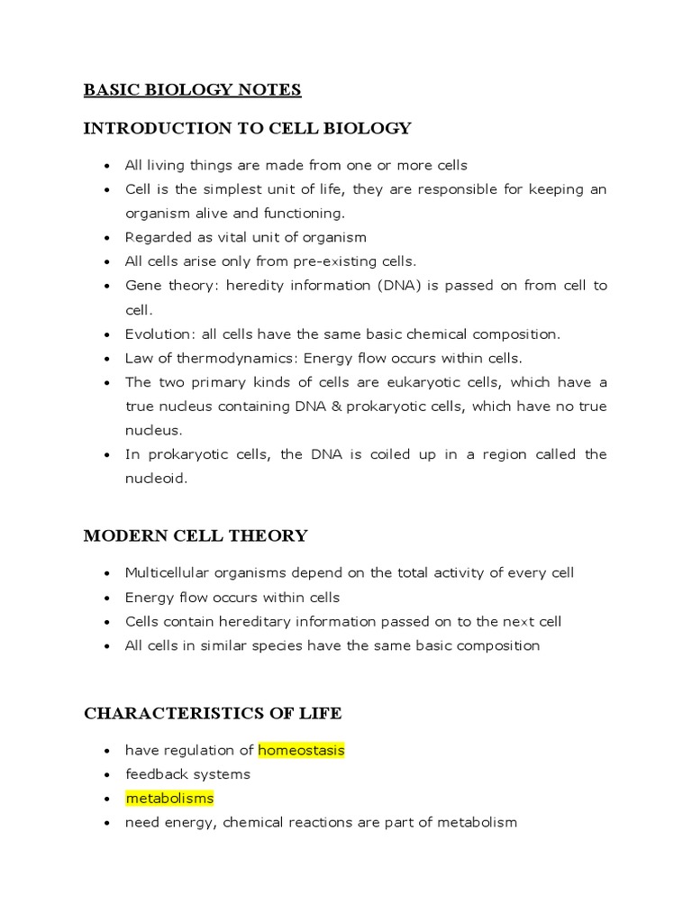 BASIC BIOLOGY NOTES Sem 1 Part 1 | PDF | Cell (Biology) | Homology ...