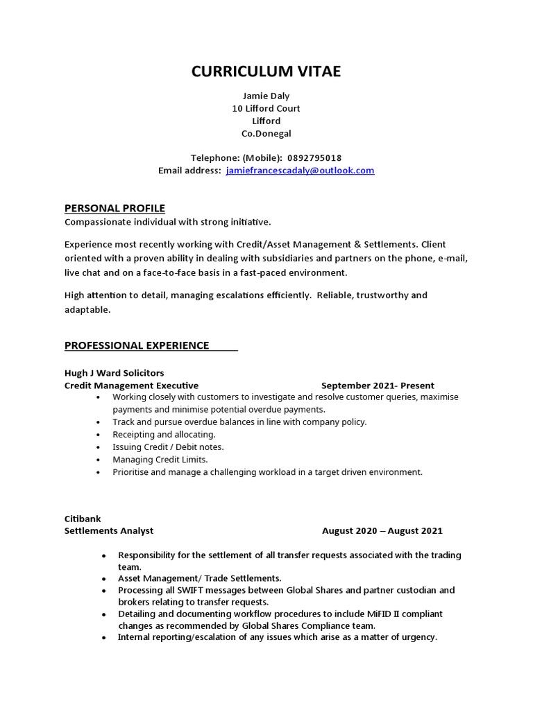 Jamie Daly CV 2022 | PDF | Business