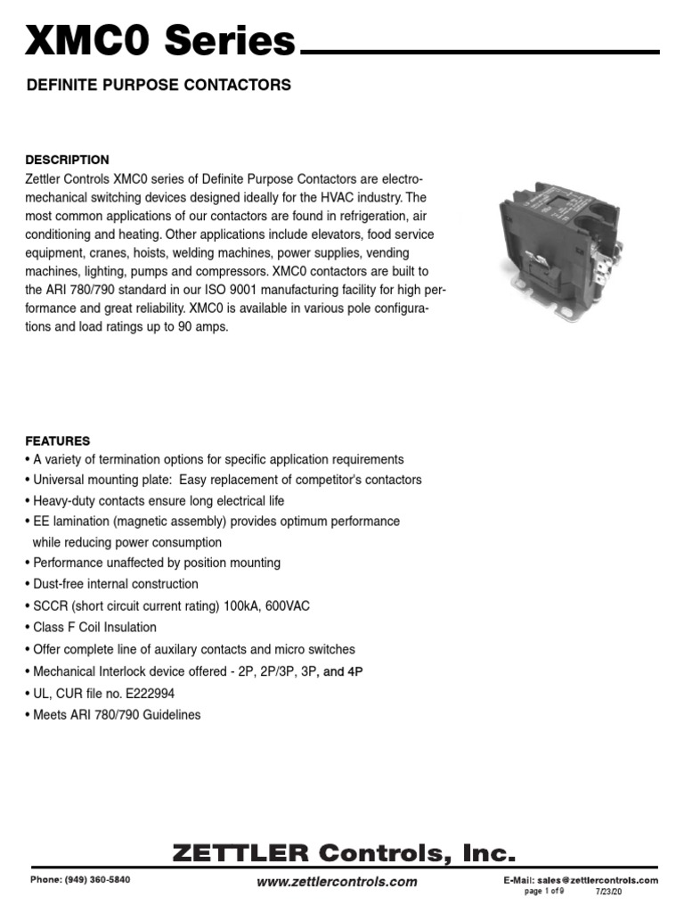 Zettler Controls - xmc0 Contactors | PDF