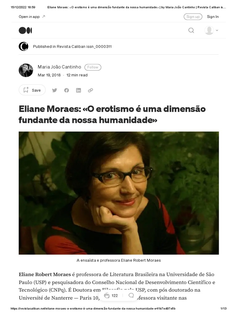 (Artigo) Eliane Moraes - ''O erotismo é uma dimensão fundante da nossa ...
