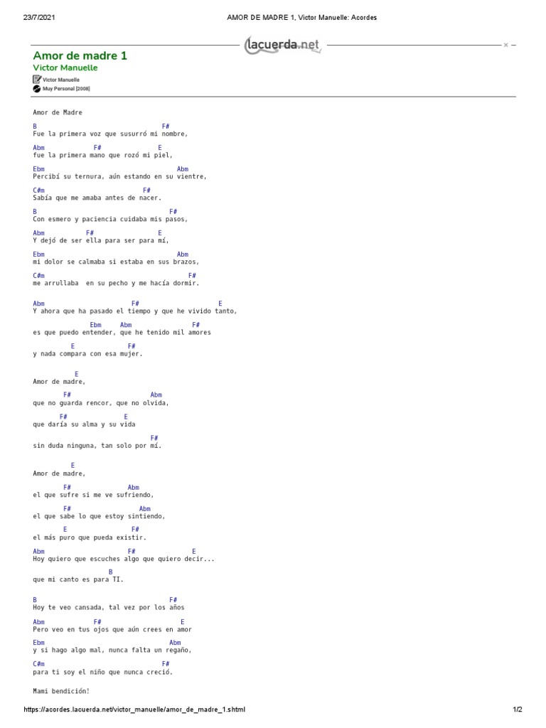 AMOR DE MADRE 1, Victor Manuelle - Acordes | PDF | Amor