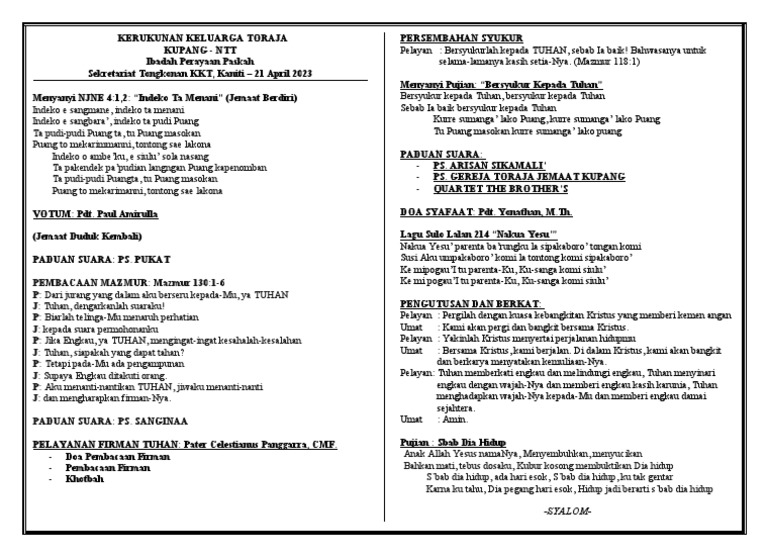 Contoh Liturgi Paskah Keluarga Toraja | PDF