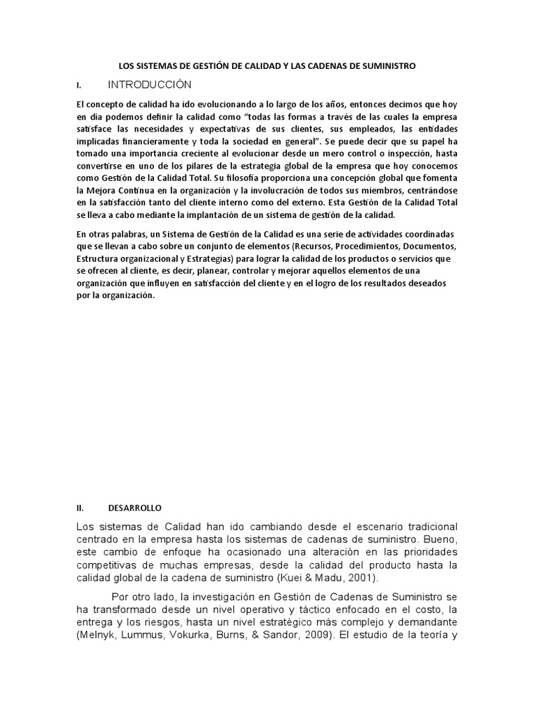 Los Sistemas de Gestión de Calidad y Las Cadenas de Suministro | PDF | Calidad (comercial ...