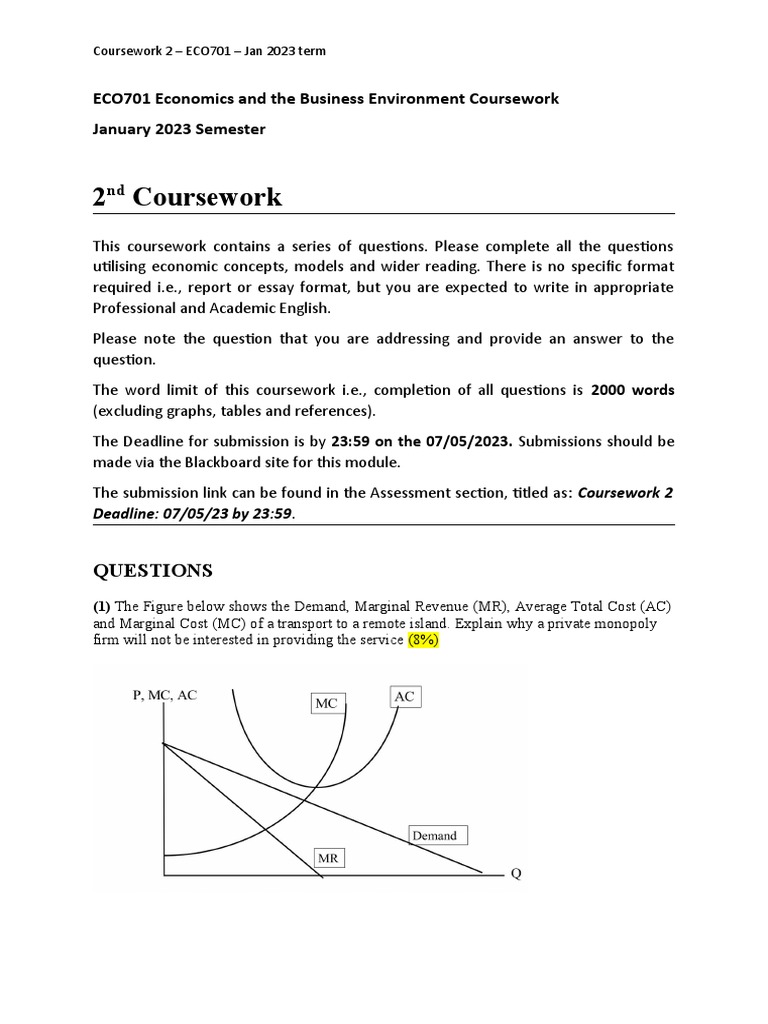 ECO701 Coursework 2022-23 CW2 Questions | PDF
