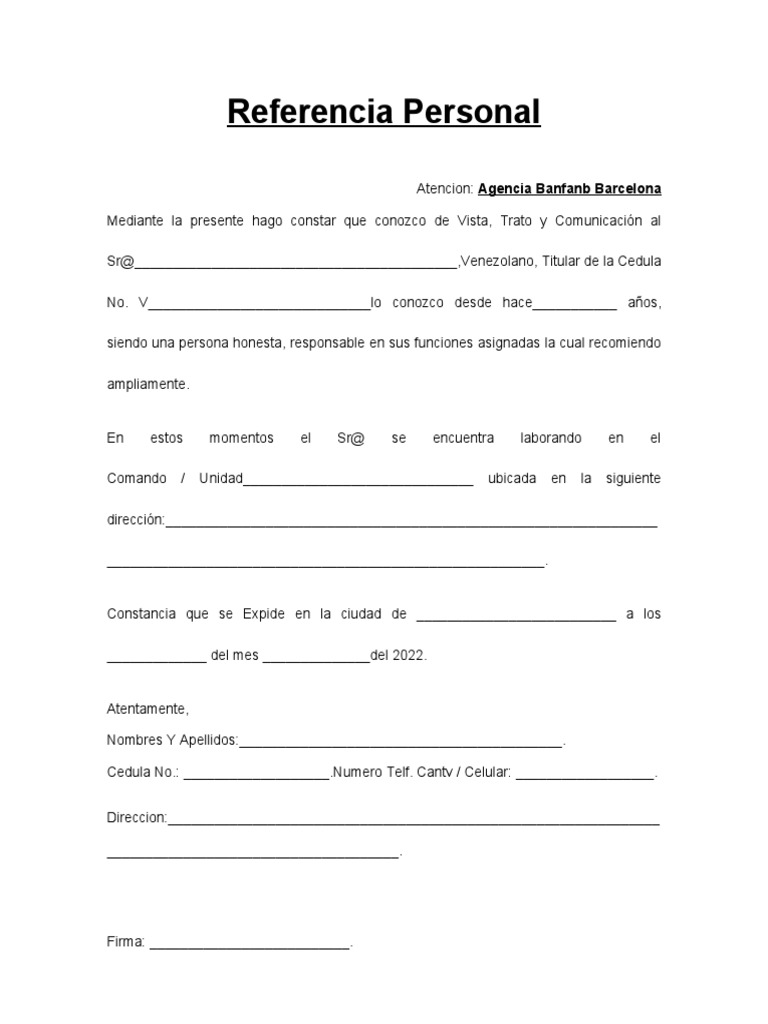 Referencias Personal Planillas | PDF