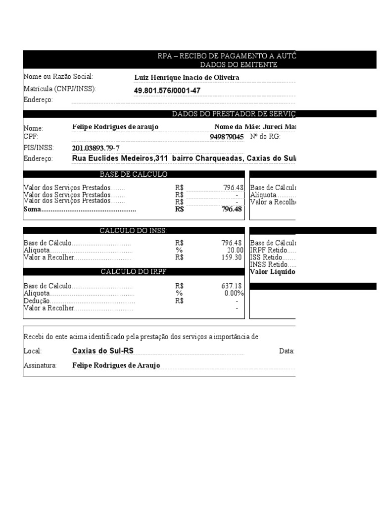 Recibo_Pagamento_Autonomo_RPA (3) | PDF