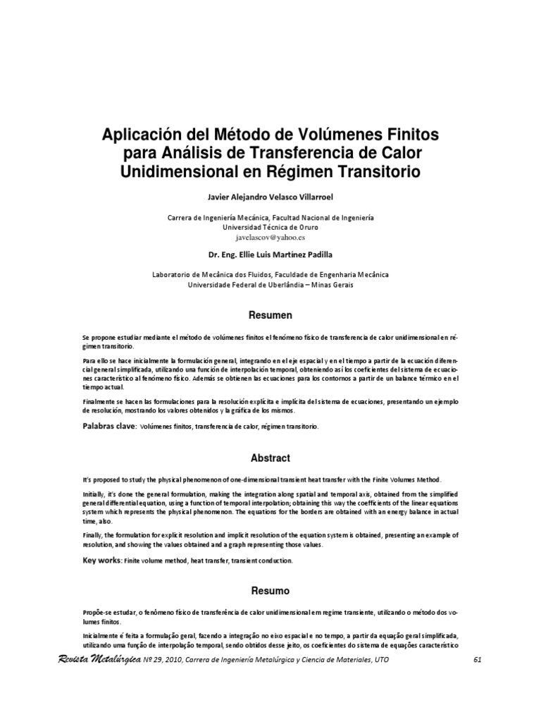 Aplicación Del Método de Volúmenes Finitos para Análisis de ...