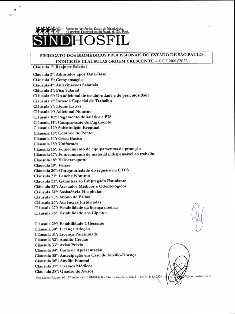 CCT 2021 2022 Do Sindicato Dos Biomedicos Profissionais Do Estado de Sao Paulo | PDF